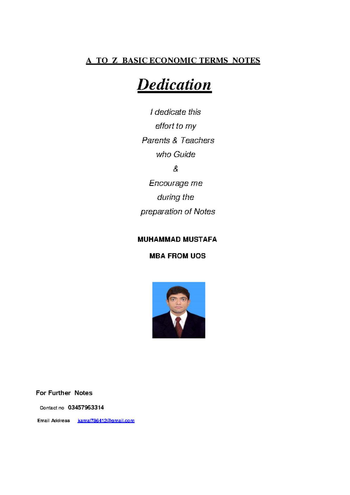 A TO Z Basic Economic Terms Notes - A TO Z BASIC ECONOMIC TERMS NOTES ...