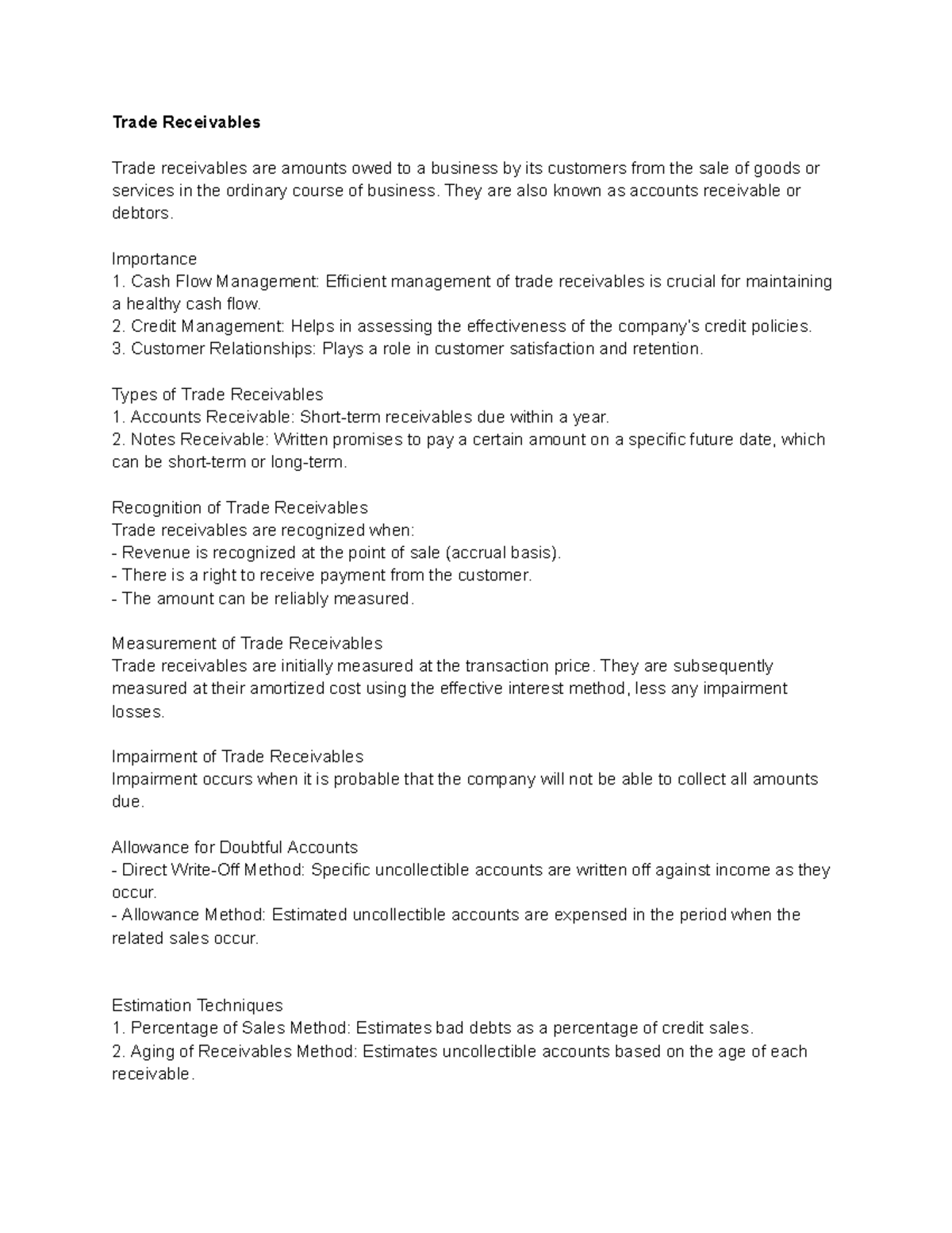 Trade Receivables (lecture notes brief introduction under receivables ...