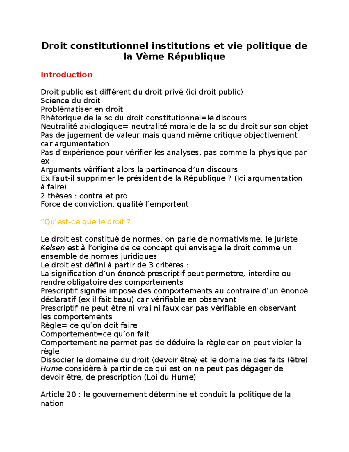 DC 1 - Droit constitutionnel institutions et vie politique de la Vème République Introduction ...