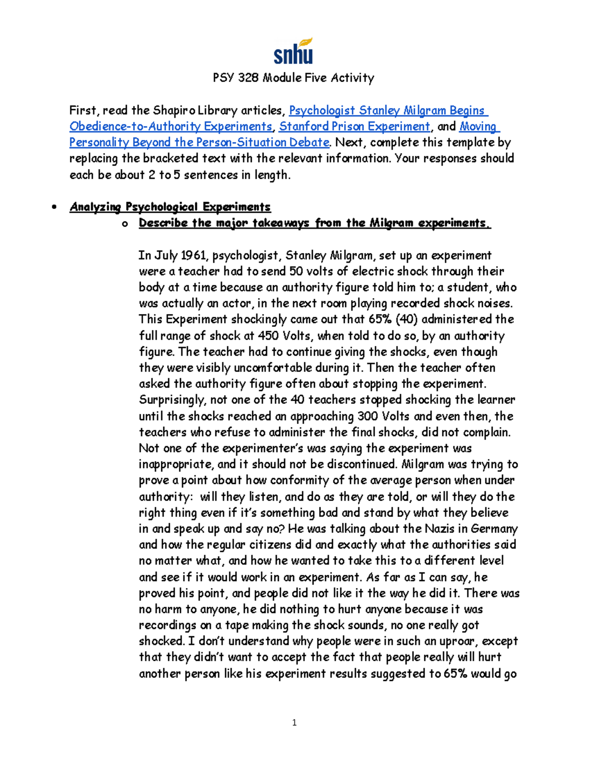 PSY+328+Activity+Week+% - PSY 328 Module Five Activity First, read the Shapiro Library articles ...