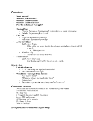 Full outline with doctrines and exceptions - 4th Amendment Overview The ...