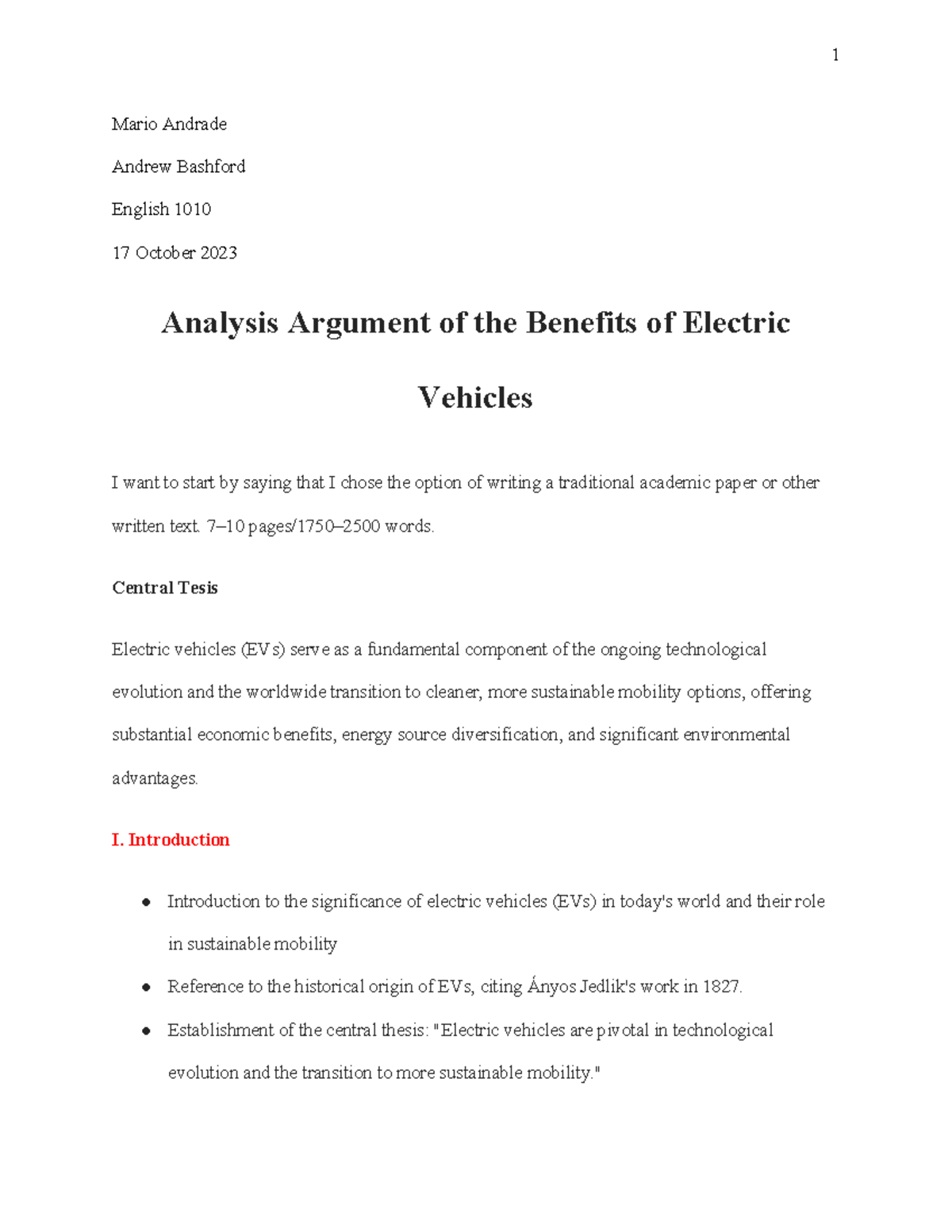 Analysis Argument - 1 Mario Andrade Andrew Bashford English 1010 17 ...
