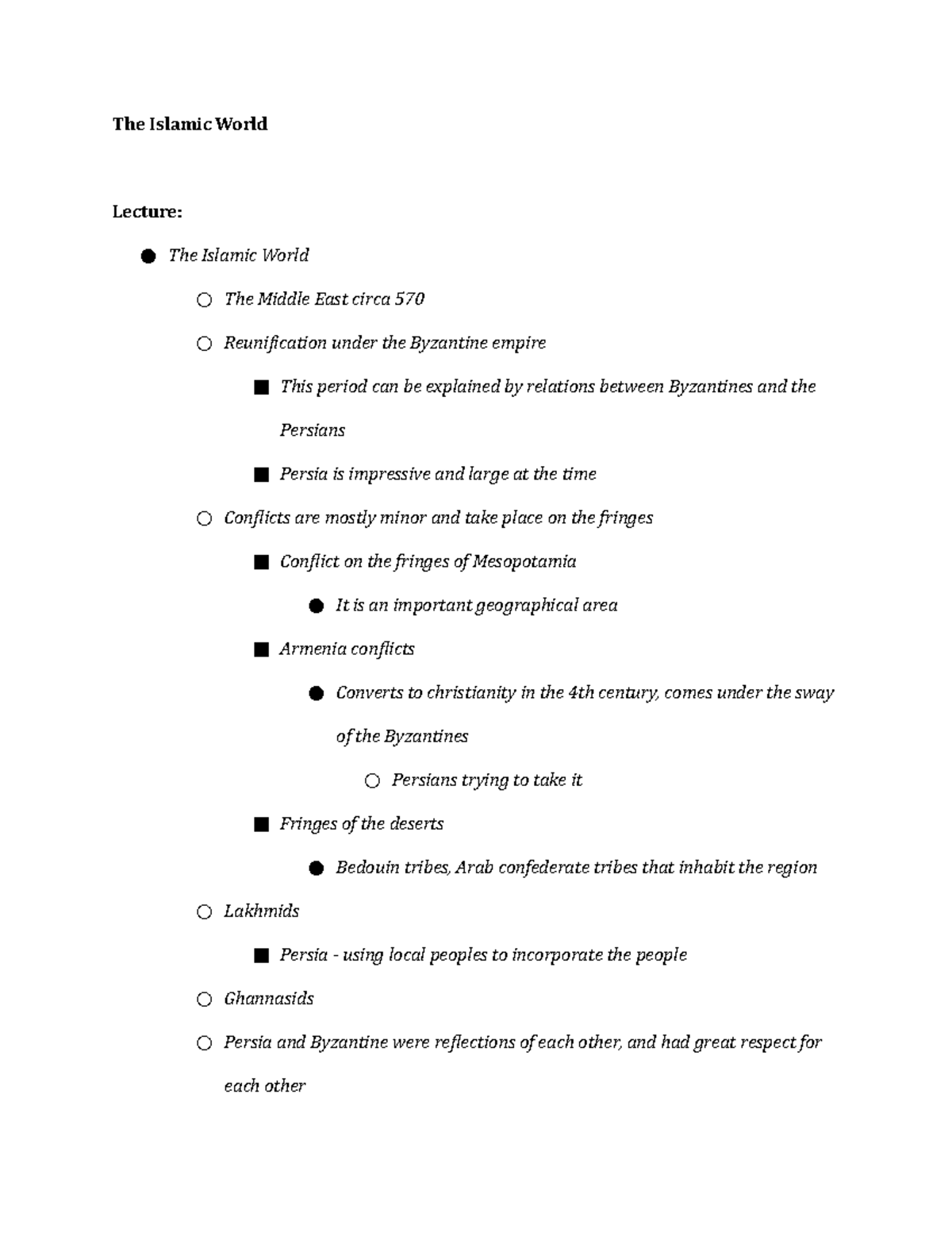 Notes Week 7 (The Islamic World) - The Islamic World Lecture: The ...