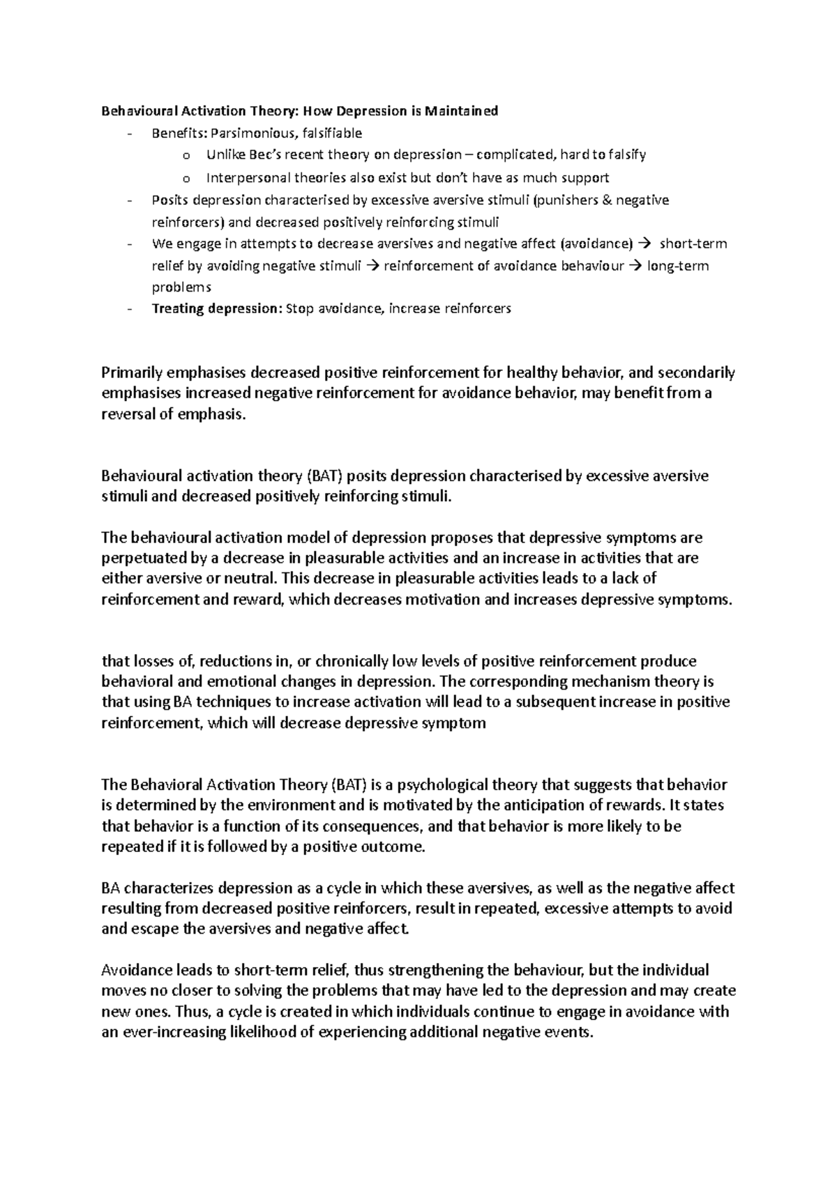 Behavioural Activation Theory - Behavioural activation theory (BAT ...