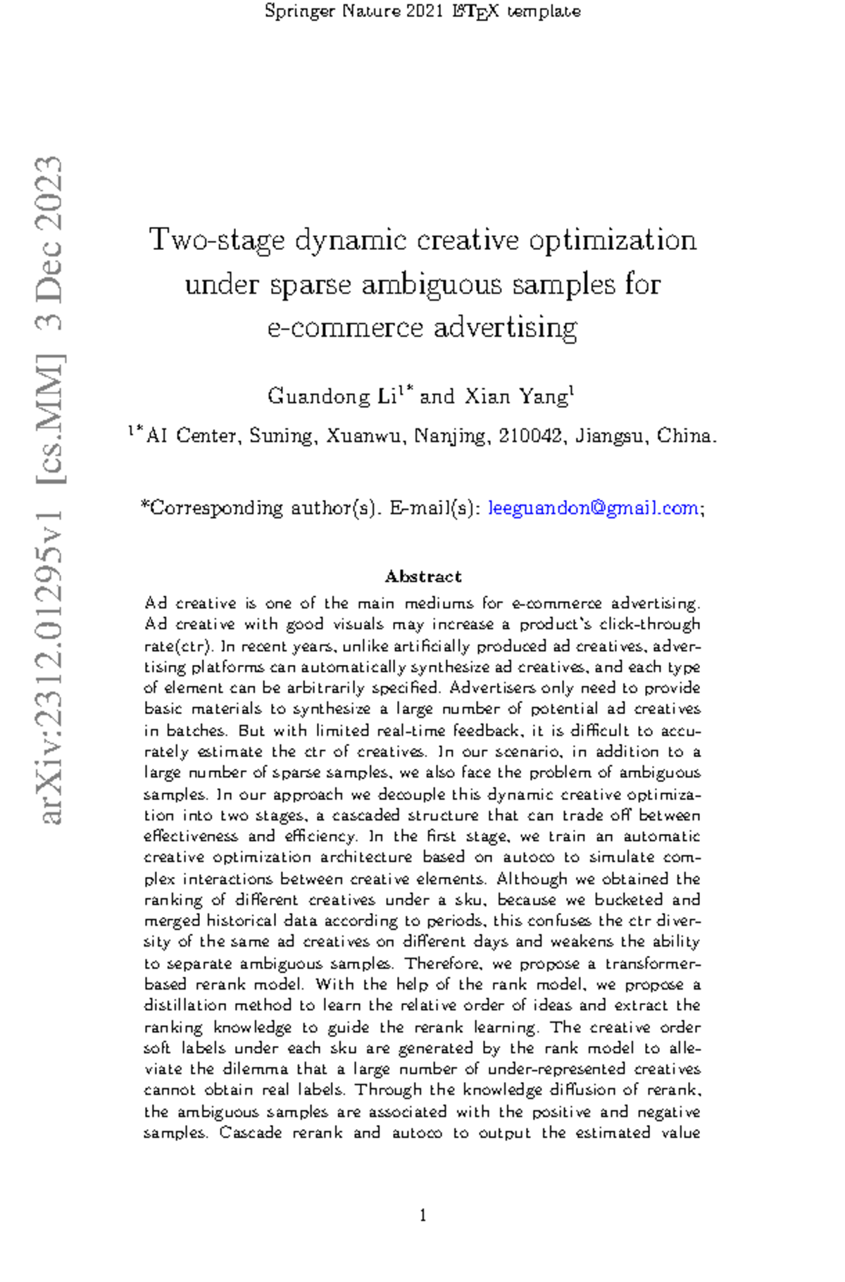 Two stage - Two-stage dynamic creative optimization under sparse ...