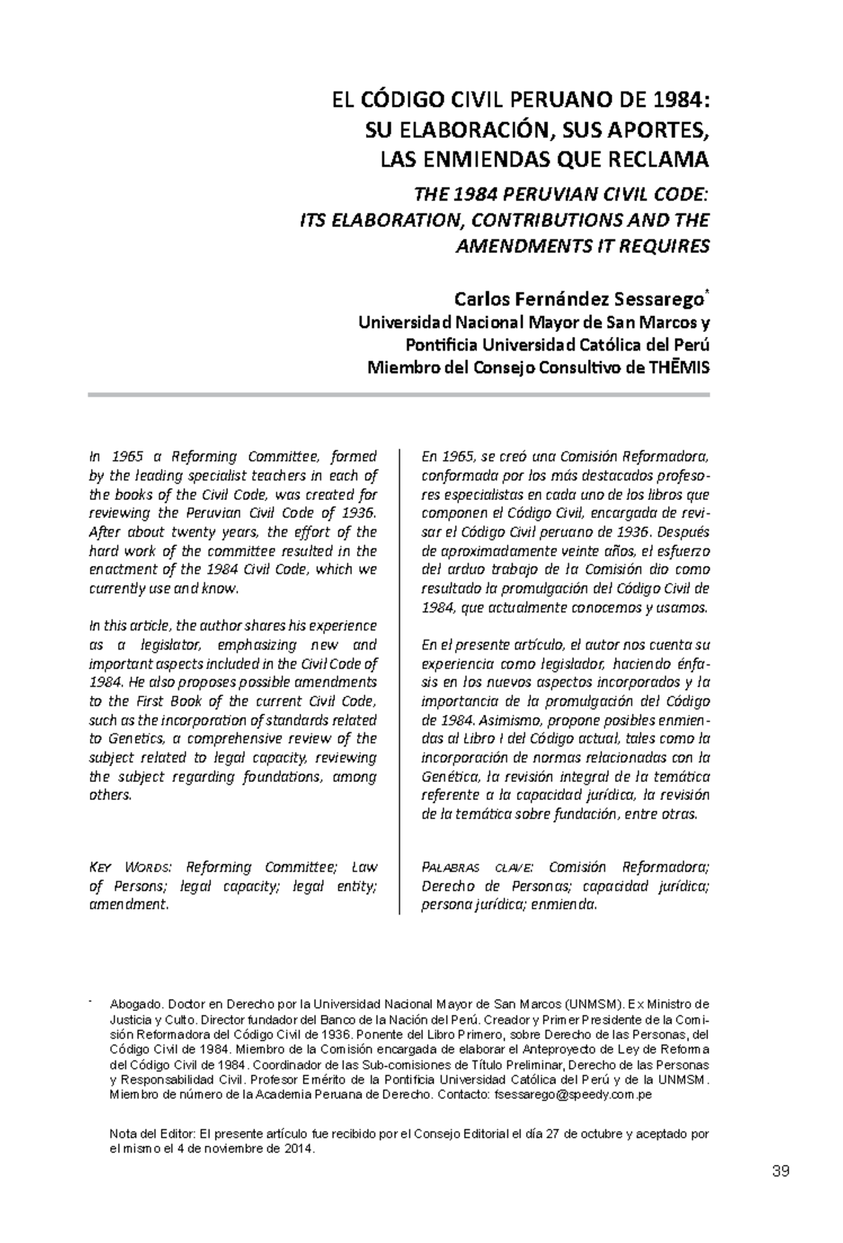 EL Codigo Civil Peruano - EL CÓDIGO CIVIL PERUANO DE 1984: SU ...