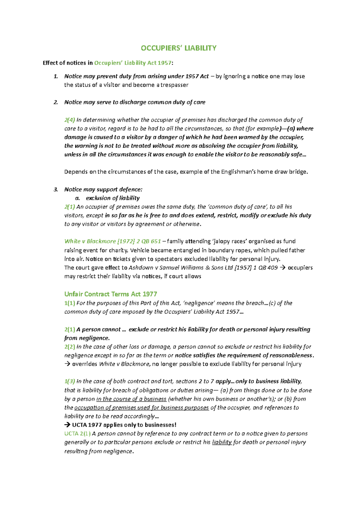 Occupiers liability part 4 - OCCUPIERS‘ LIABILITY Efect of noices in ...