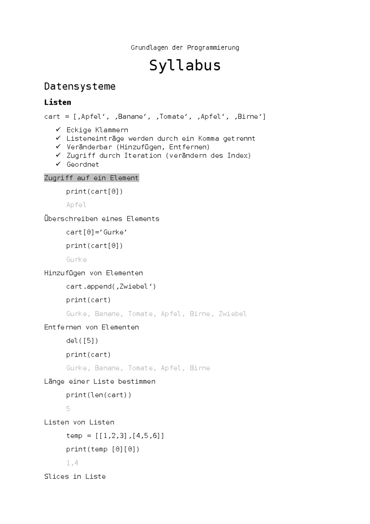 Zusammenfassung Grundlagen der Programmierung - Grundlagen der ...