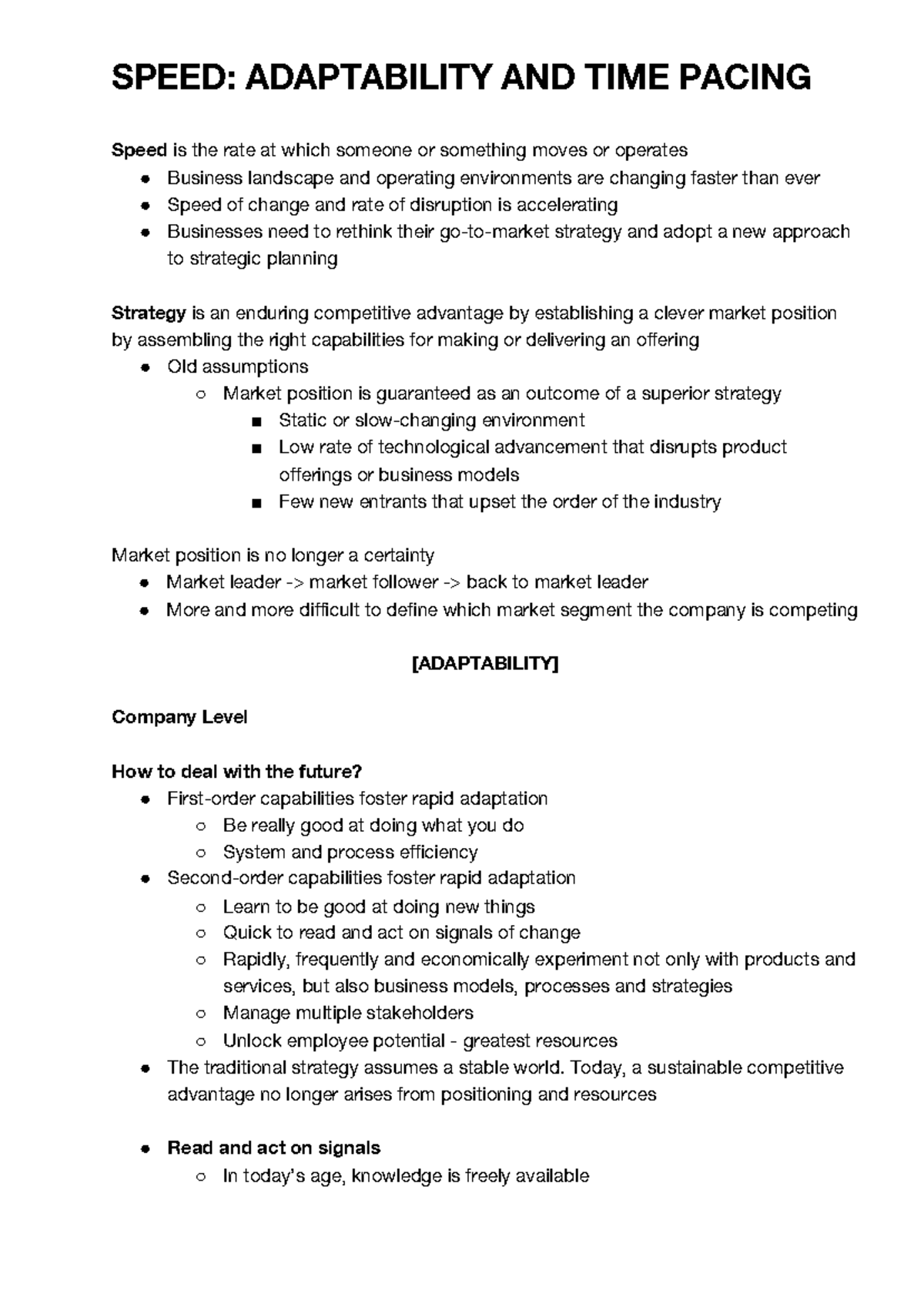 VUCA WEEK 3 Time Pacing - SPEED: ADAPTABILITY AND TIME PACING Speed is ...