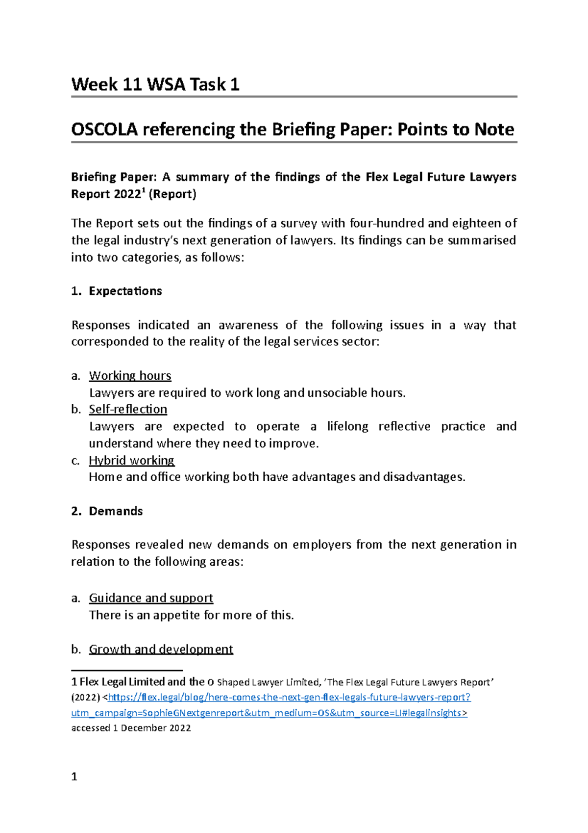 WK11 WSA T1 PTNs - WEKK 11 - Week 11 WSA Task 1 OSCOLA referencing the Briefing Paper: Points to ...