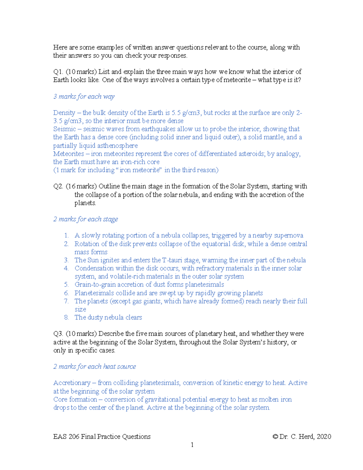 EAS 206 Sample Final Exam Questions Answers - Here are some examples of ...