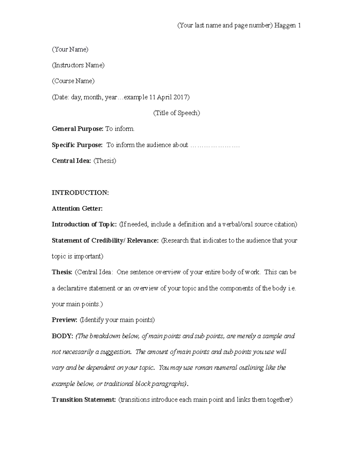 Generic Informative Template Guide - (Your Name) (Instructors Name ...