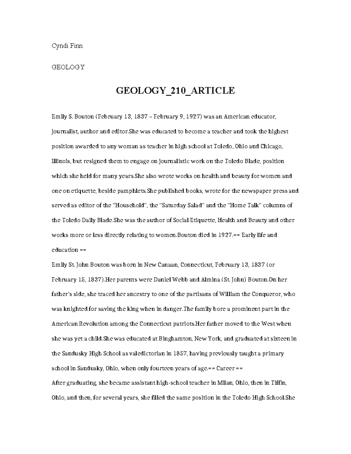 Geology 210 Article - Cyndi Finn GEOLOGY GEOLOGY_210_ARTICLE Emily S ...