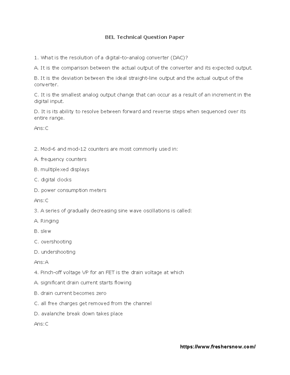 BEL-Technical-PAper - NOTES - BEL Technical Question Paper What is the ...