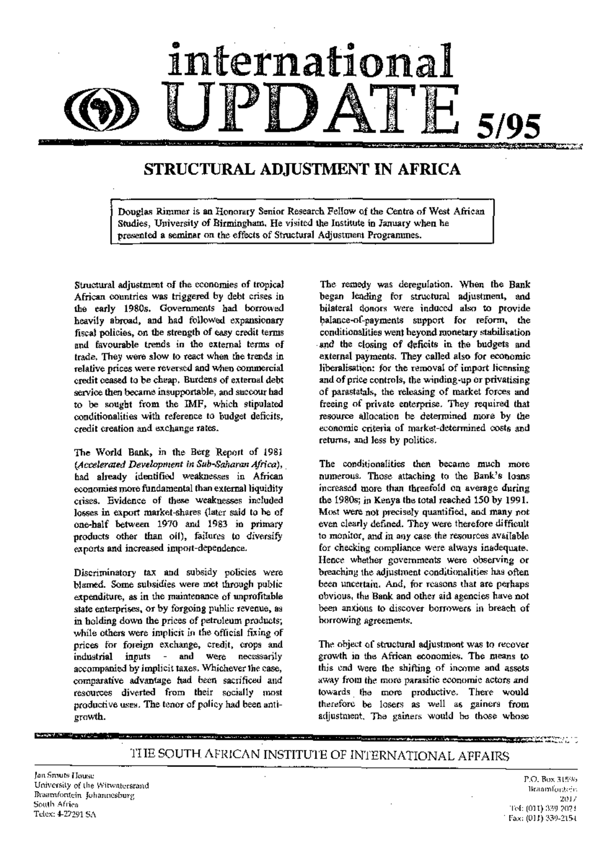 Structural Adjustment In Africa - 5/ STRUCTURAL ADJUSTMENT IN AFRIC A ...