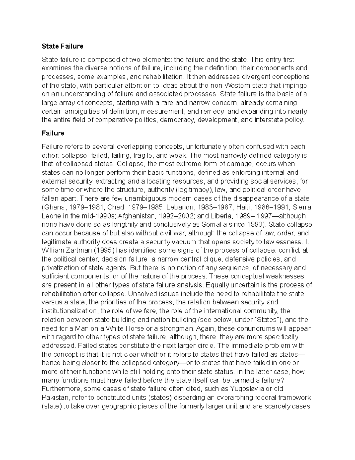 State Failure - State Failure State failure is composed of two elements ...