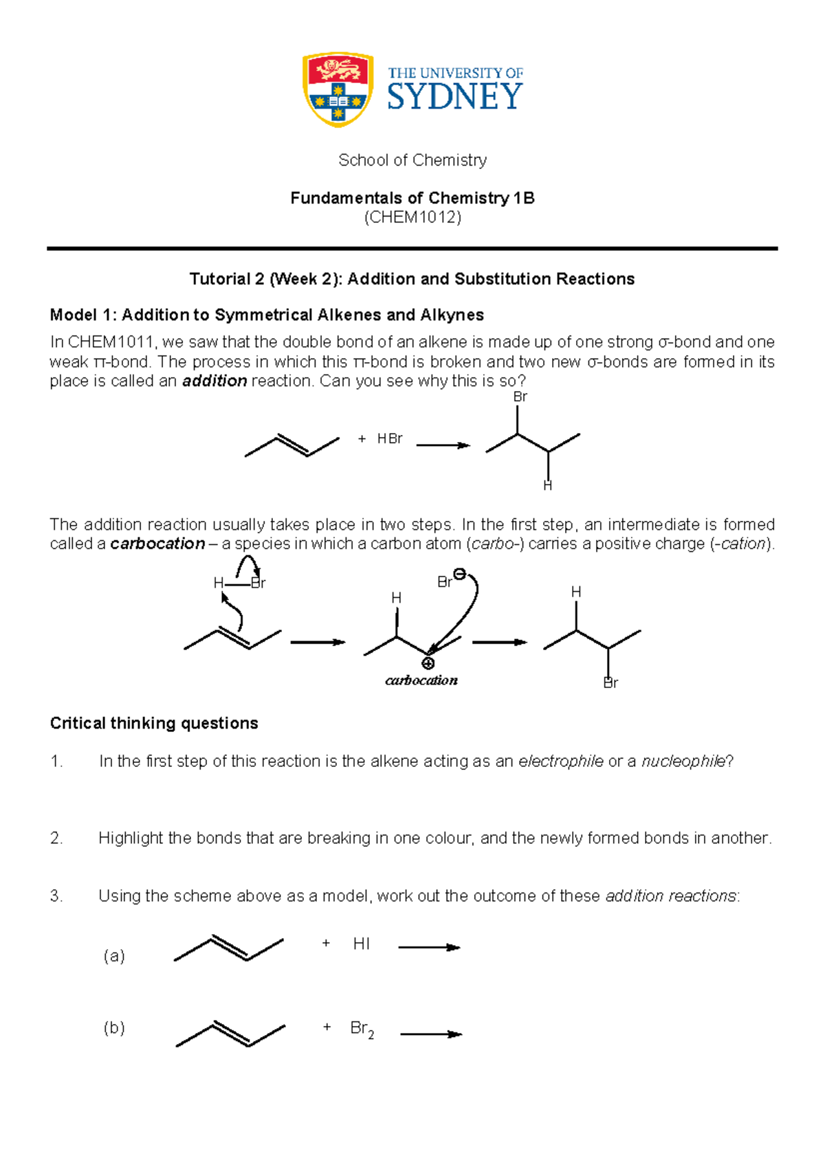Tutorial 02 - School of Chemistry Fundamentals of Chemistry 1B ...