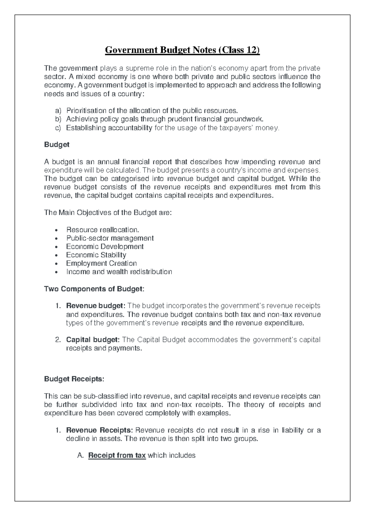 Government Budget Notes - A mixed economy is one where both private and ...