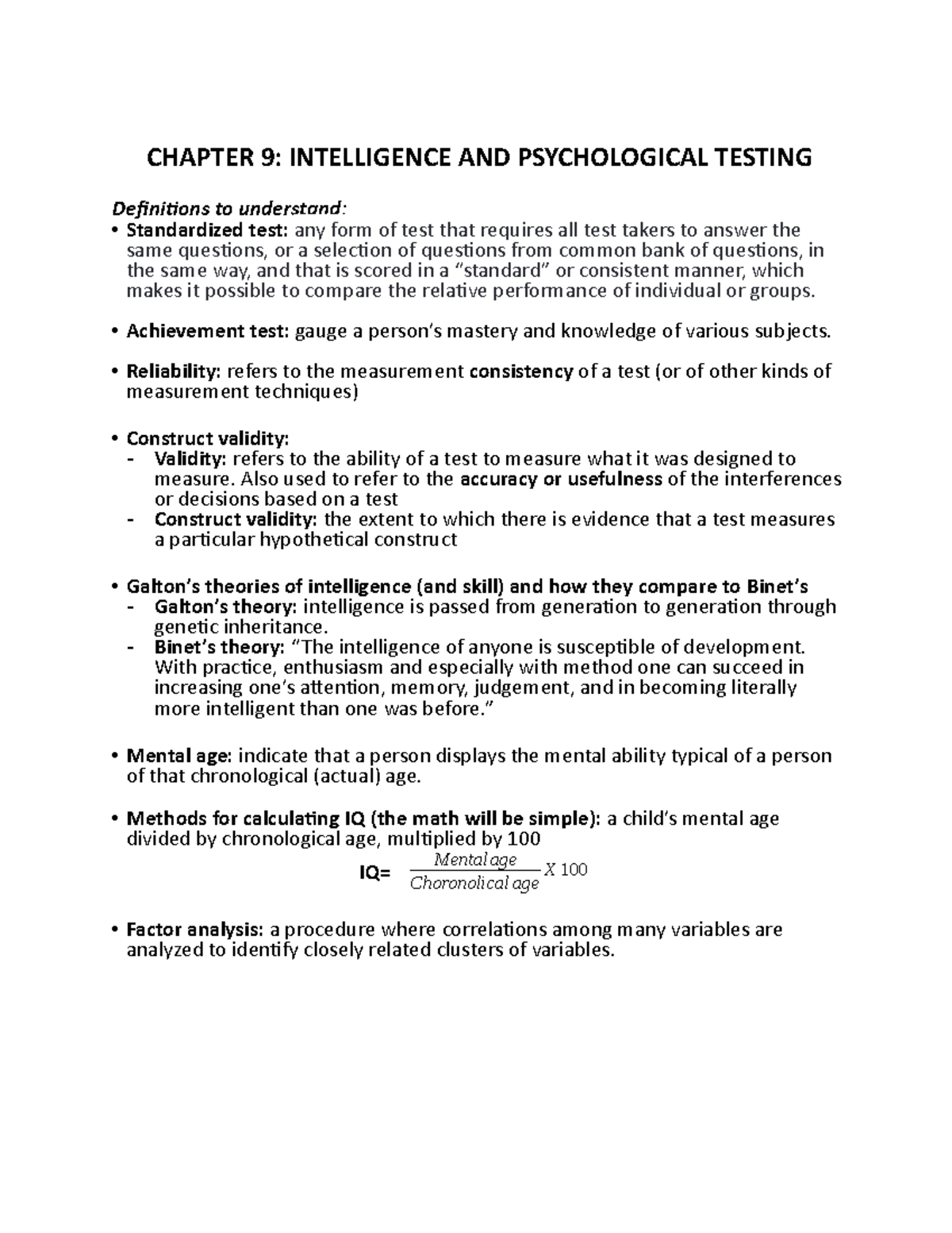 Chapter 9 - Intelligence and Psychological Testing - CHAPTER 9 ...