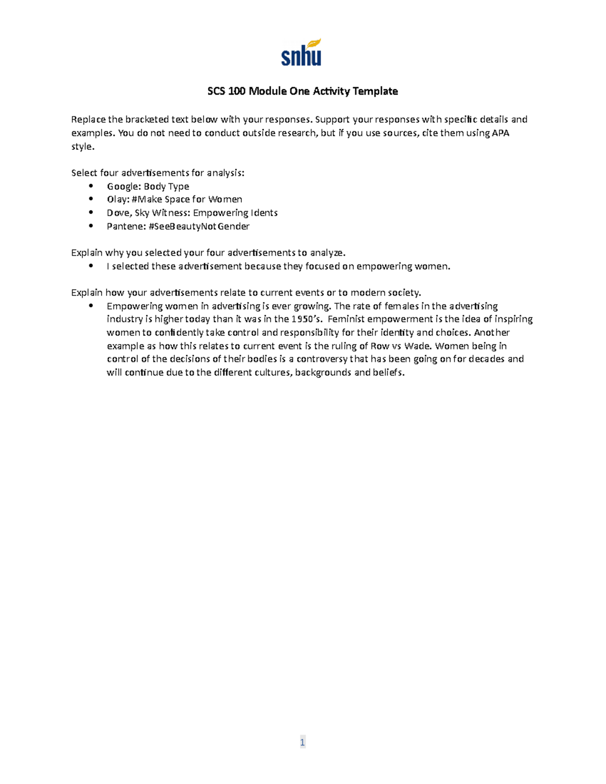 SCS 100 Module One Activity Template - SCS 100 Module One Activity ...