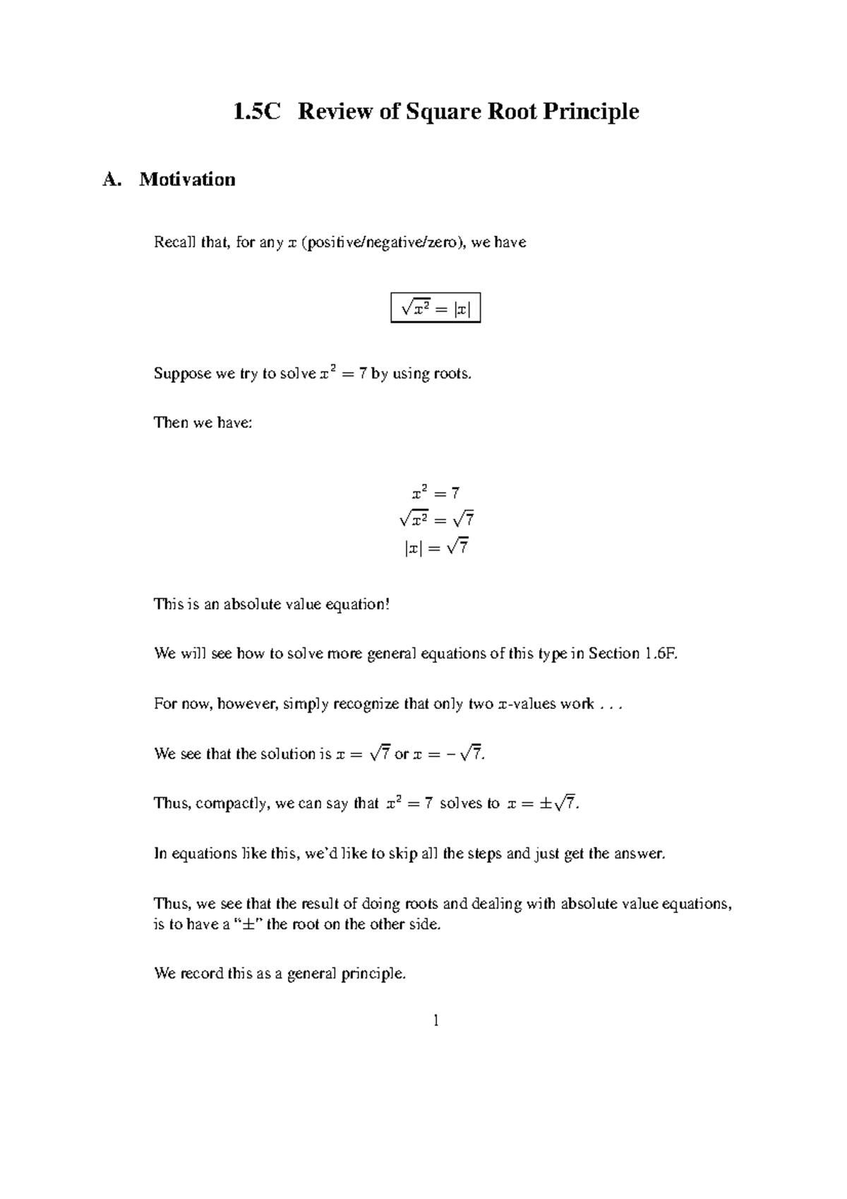 Review of Square Root Principle - Motivation Recall that, for any ...