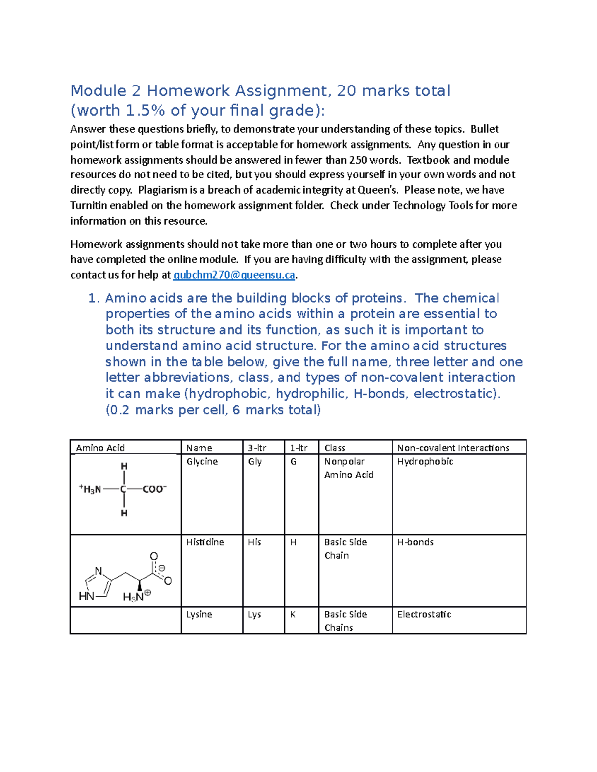 BCHM270 NS20 Module 2 Homework - Module 2 Homework Assignment, 20 marks total (worth 1% of your ...
