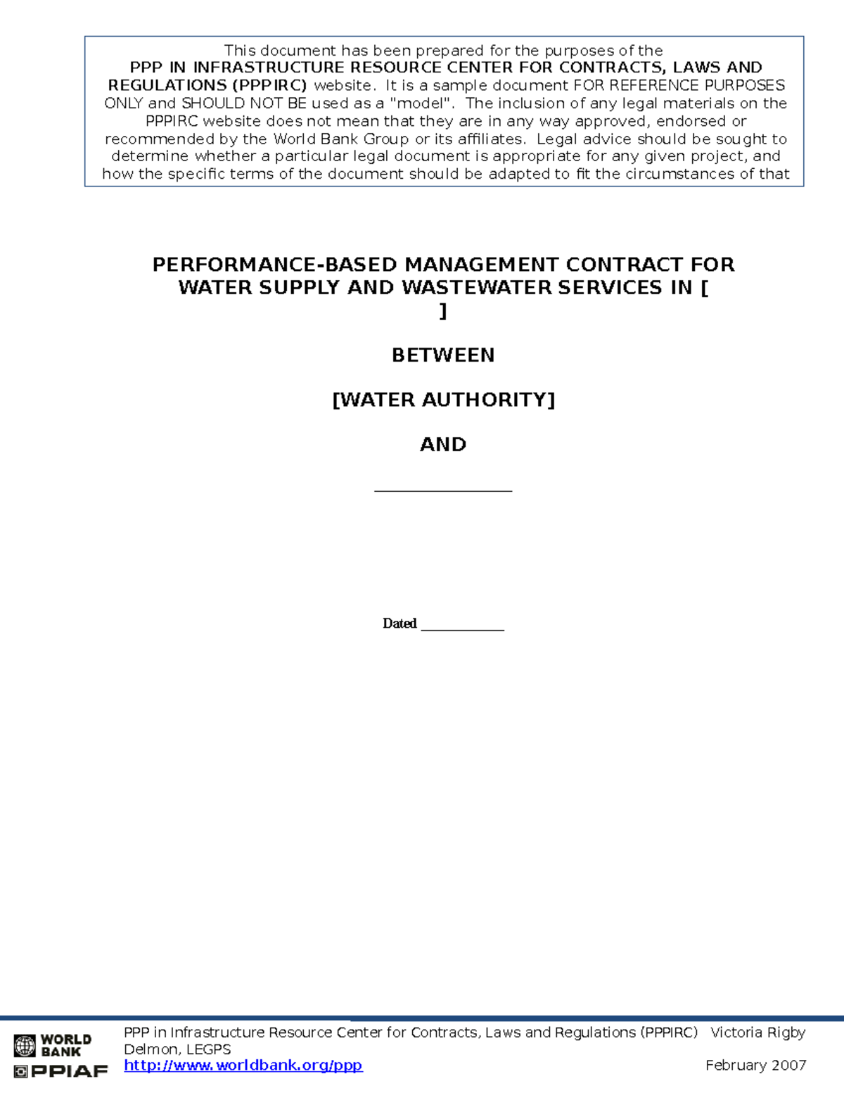 Water management contract 2 - PERFORMANCE-BASED MANAGEMENT CONTRACT FOR ...
