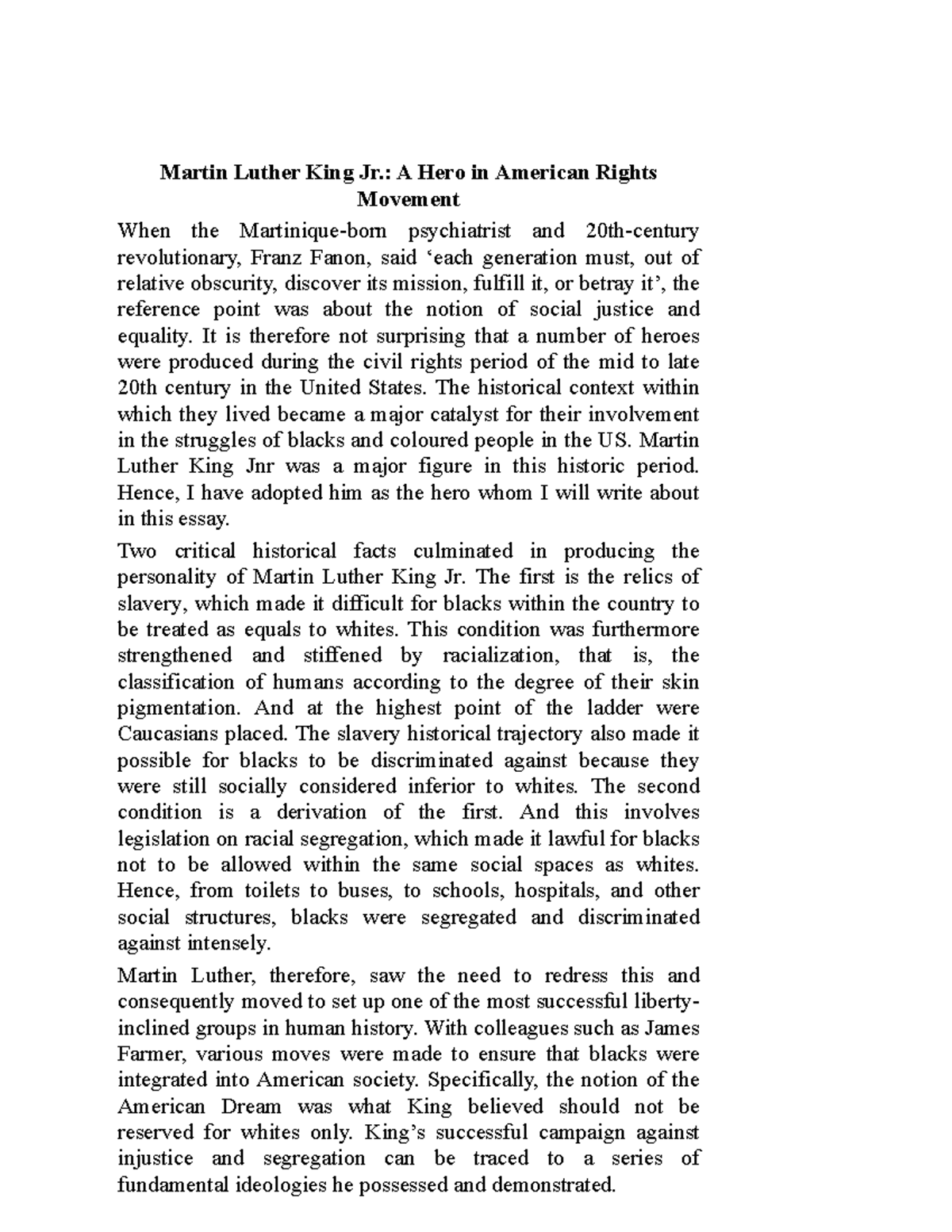 Literature in English - Martin Luther King Jr.: A Hero in American ...