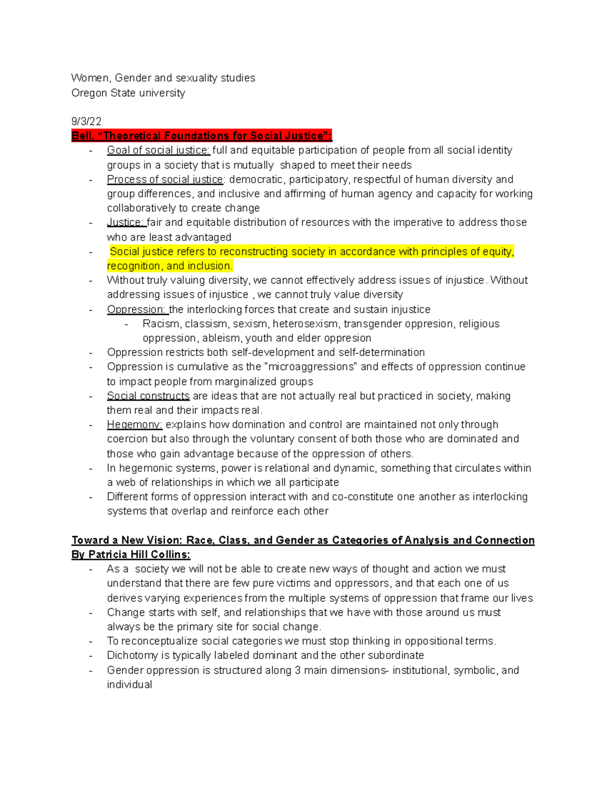 WGSS Week 2 Readings - Women, Gender and sexuality studies Oregon State ...