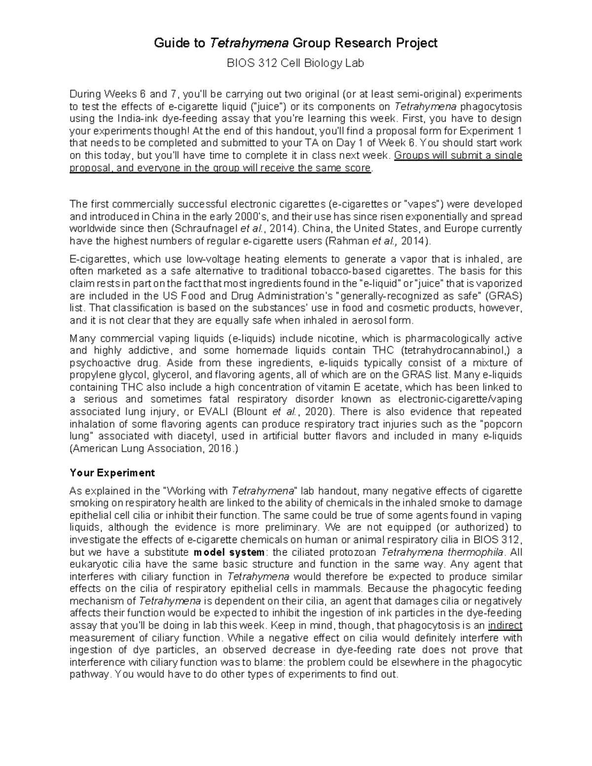 Proposal form group research - Guide to Tetrahymena Group Research ...