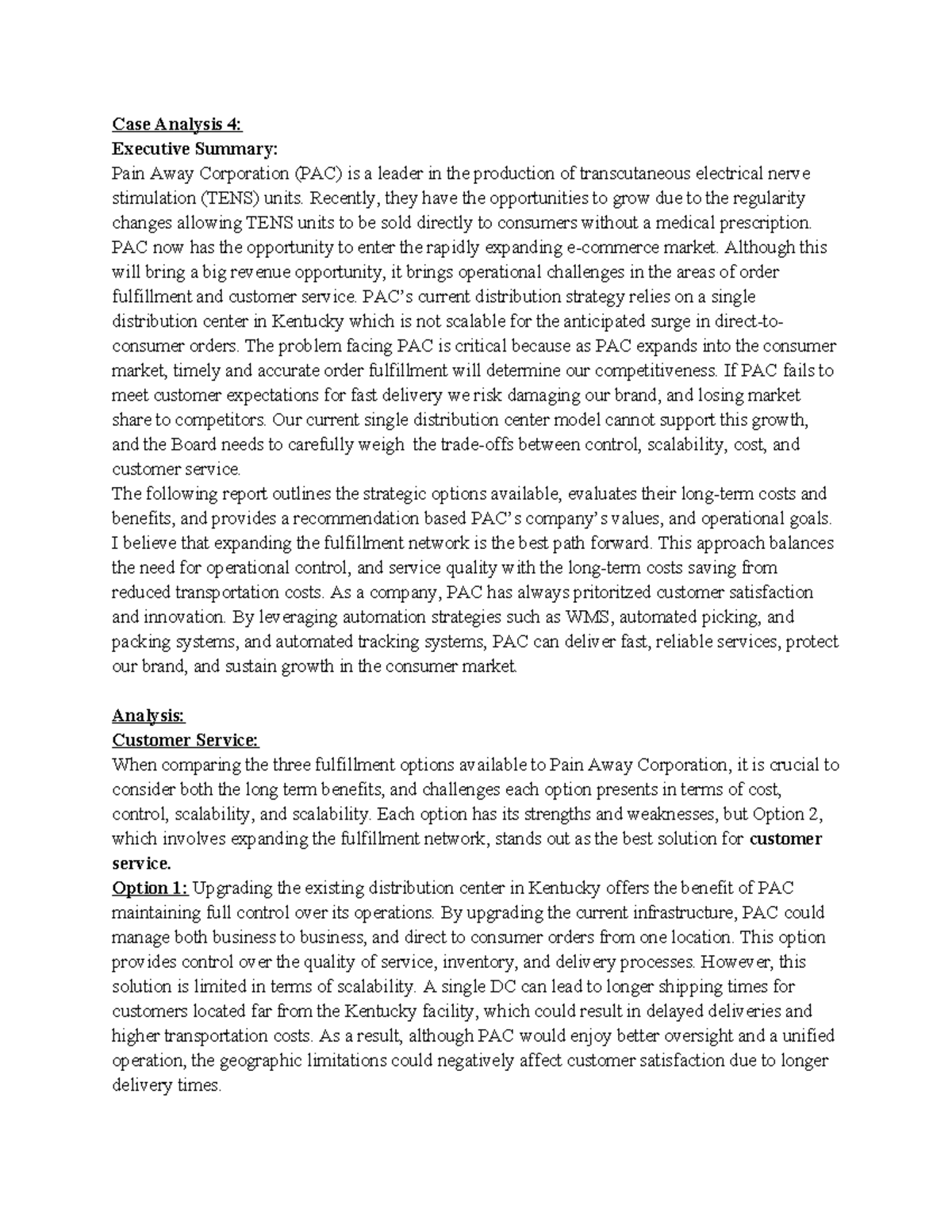 Case Analysis 4 - This is a case anlaysis for supply chain - Case ...