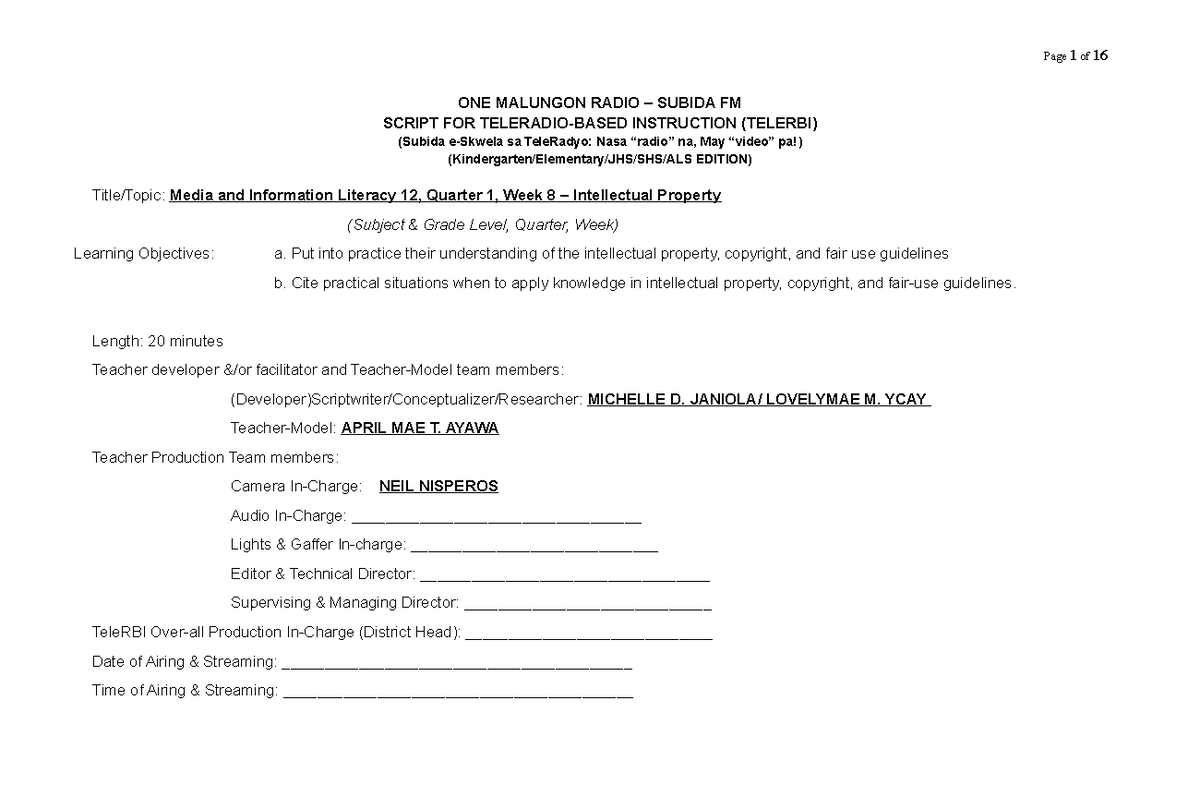 OMR Tele RBI Script MIL Q1LAS8 - ONE MALUNGON RADIO – SUBIDA FM SCRIPT ...