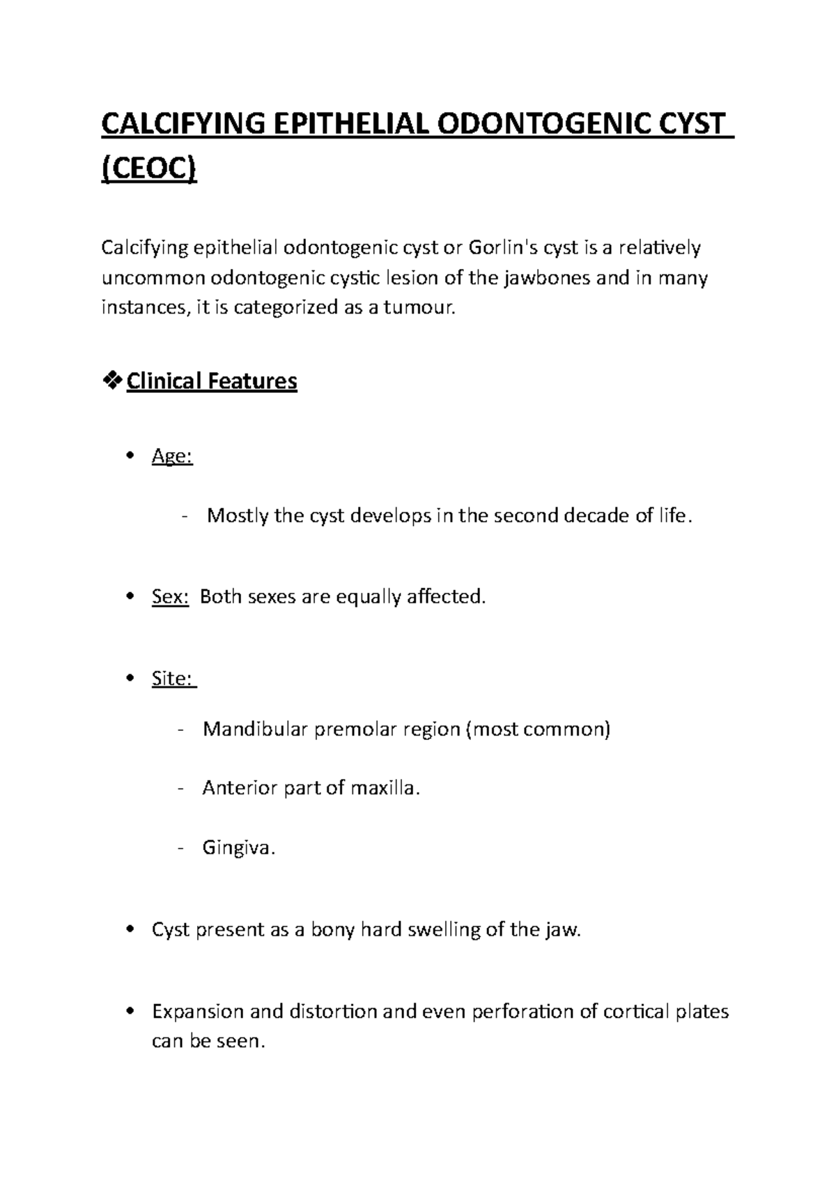 Calcifying Epithelial Odontogenic CYST - CALCIFYING EPITHELIAL ...