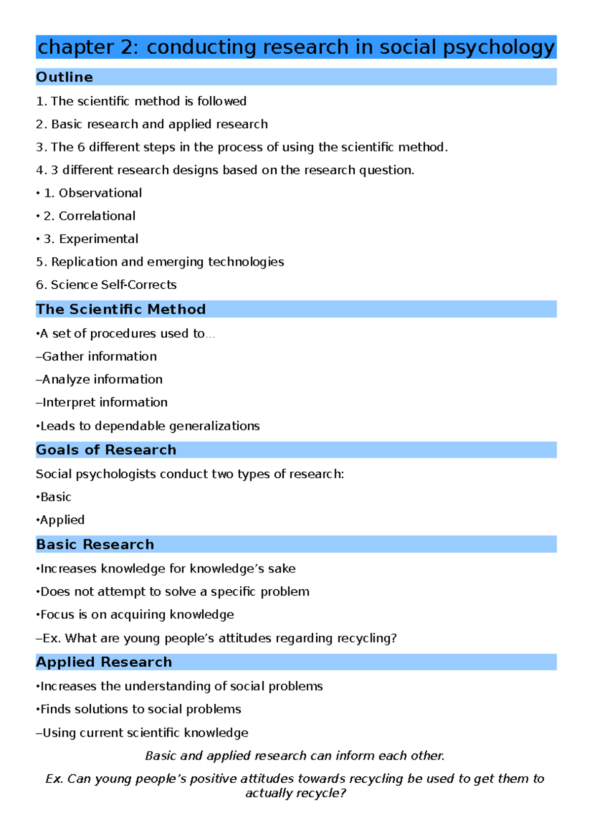 Ch2 - general psychology lecture notes - chapter 2: conducting research ...