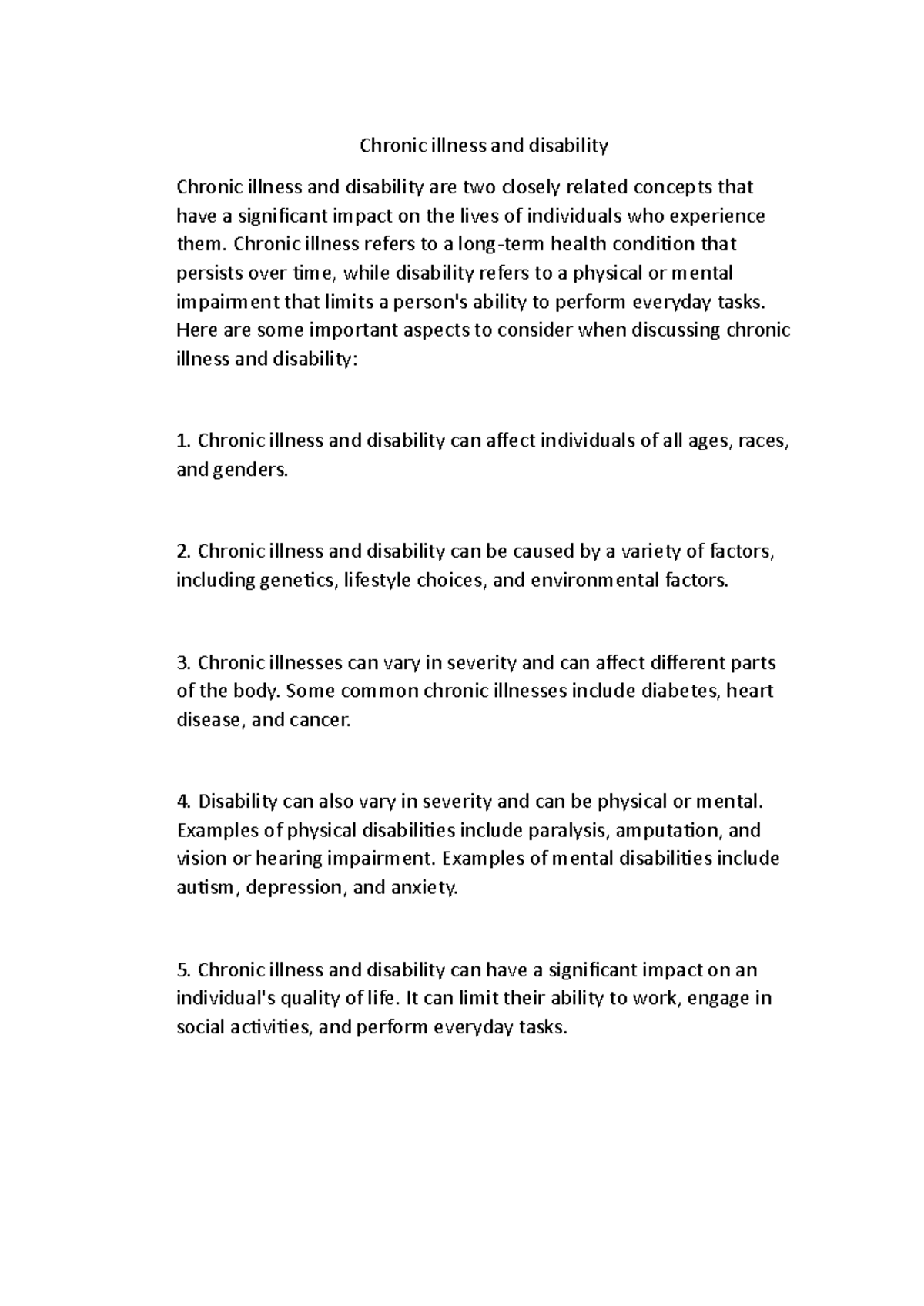 Chronic illness and disability - Chronic illness and disability Chronic ...