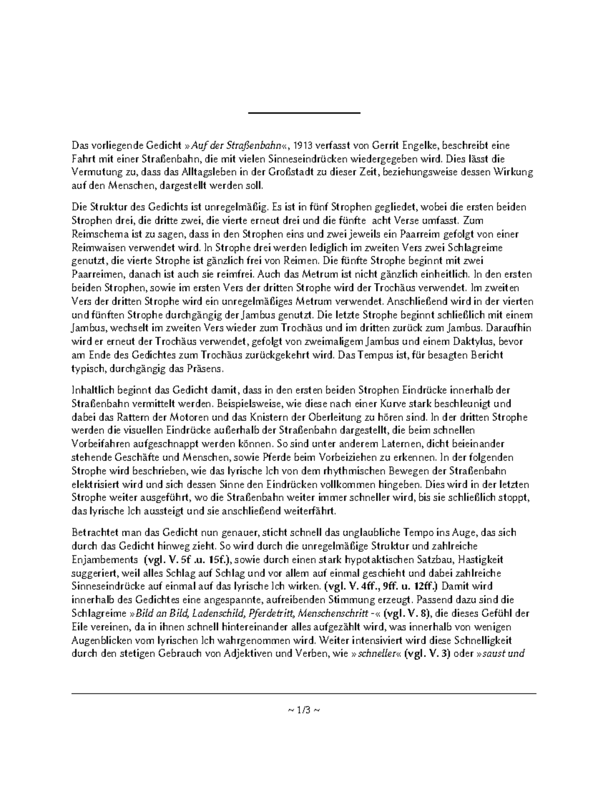 Gedichtanalyse-Auf der Straßenbahn - Das vorliegende Gedicht »Auf der ...