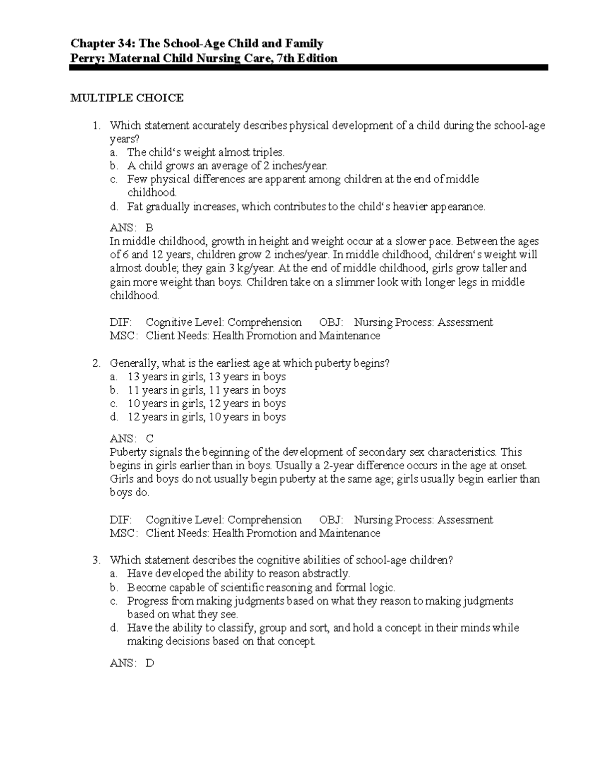 Chapter 34 The School-Age Child and Family - Chapter 34: The School-Age ...