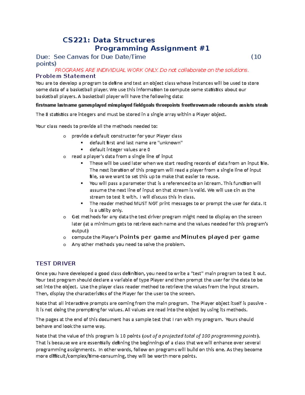 Programming Assignment 1 Cs221 Data Structures Programming Assignment Due See Canvas For Due