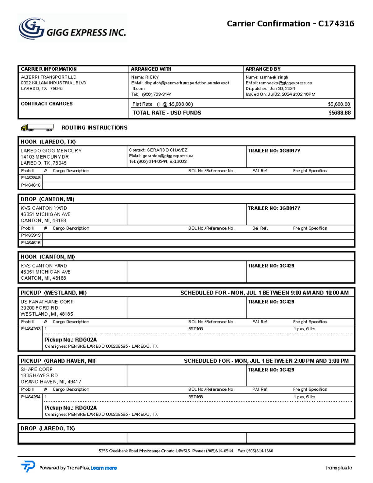 Carrier Confirmation - C174316 - Carrier Confirmation - C CARRIER ...