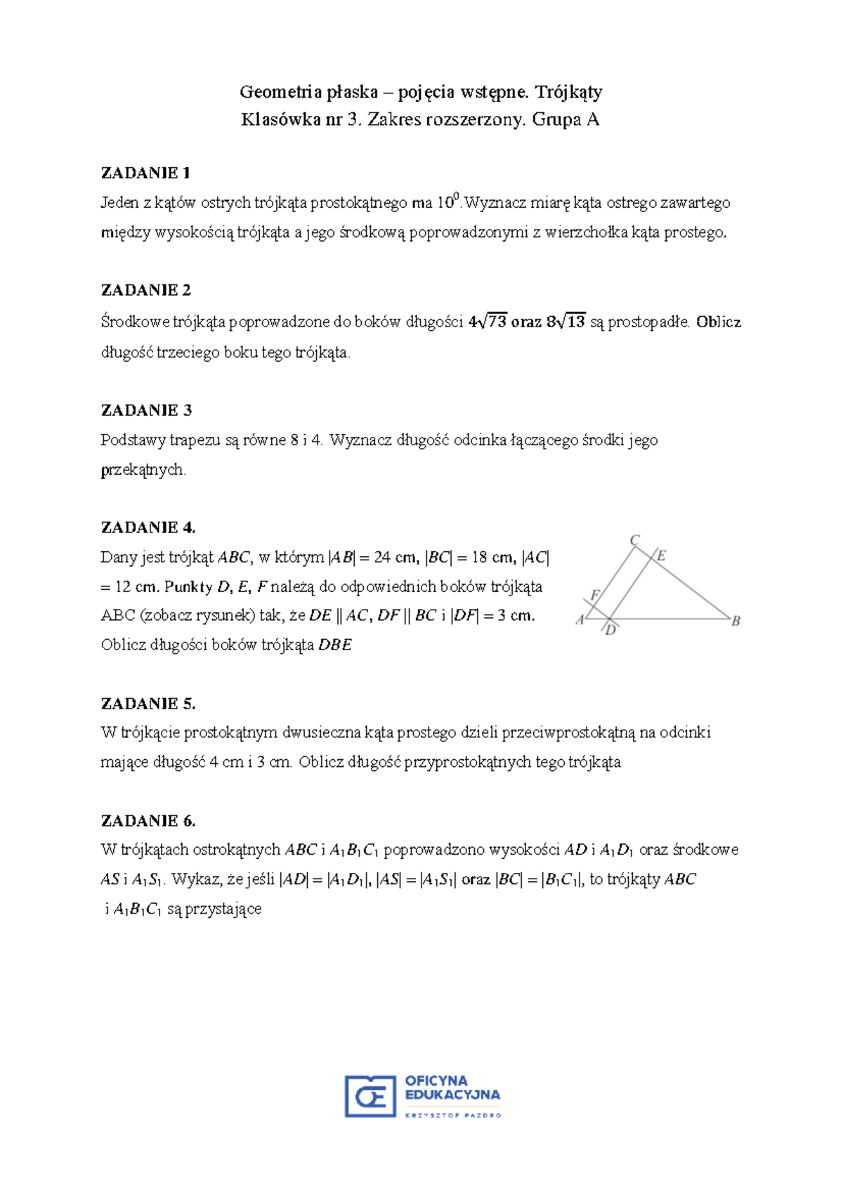 2019 3 klasowka kl1 geometria zr a wer3 - Geometria płaska – pojęcia ...