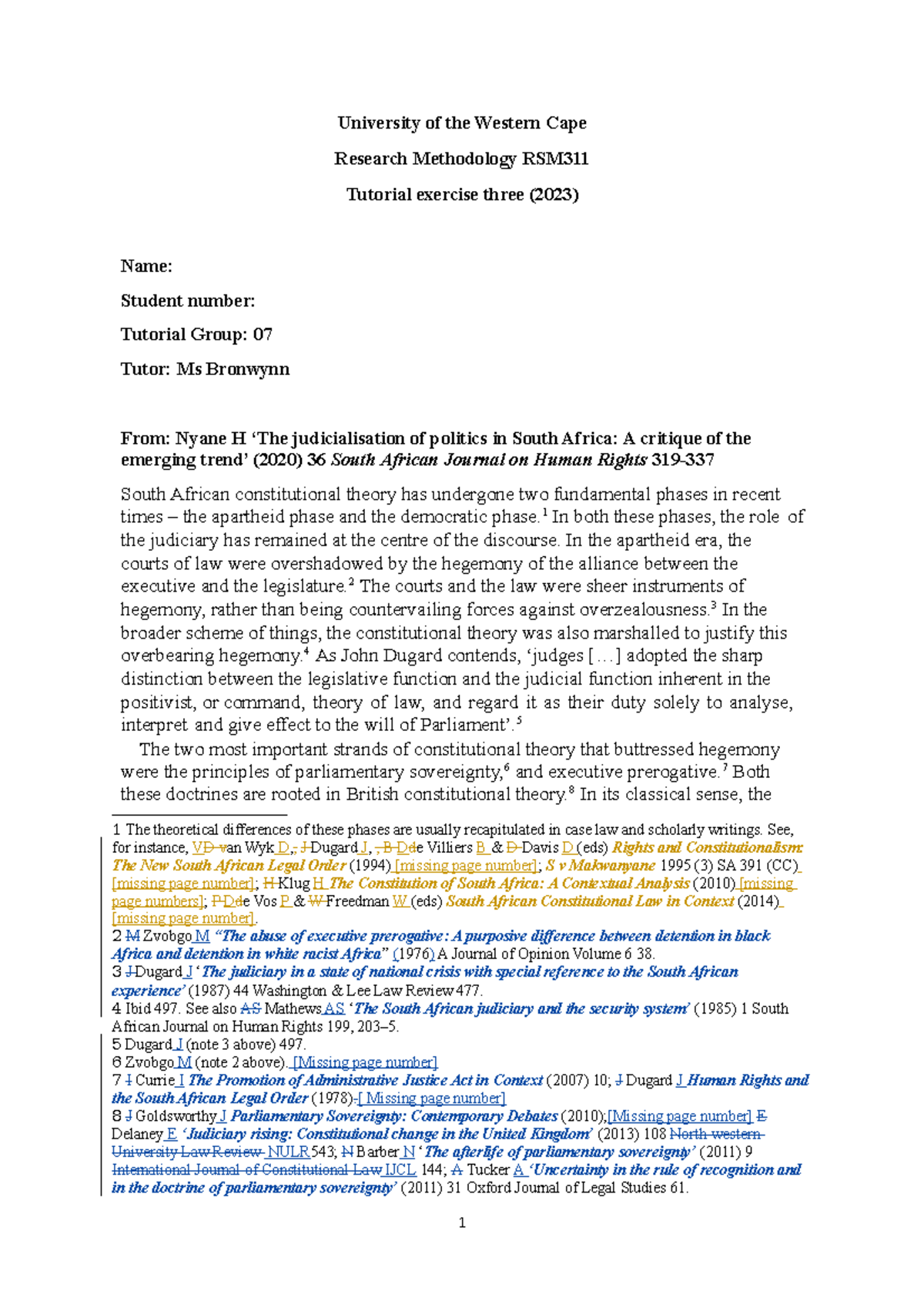 RSM 311 2023 Tutorial Three - University of the Western Cape Research Methodology RSM Tutorial ...