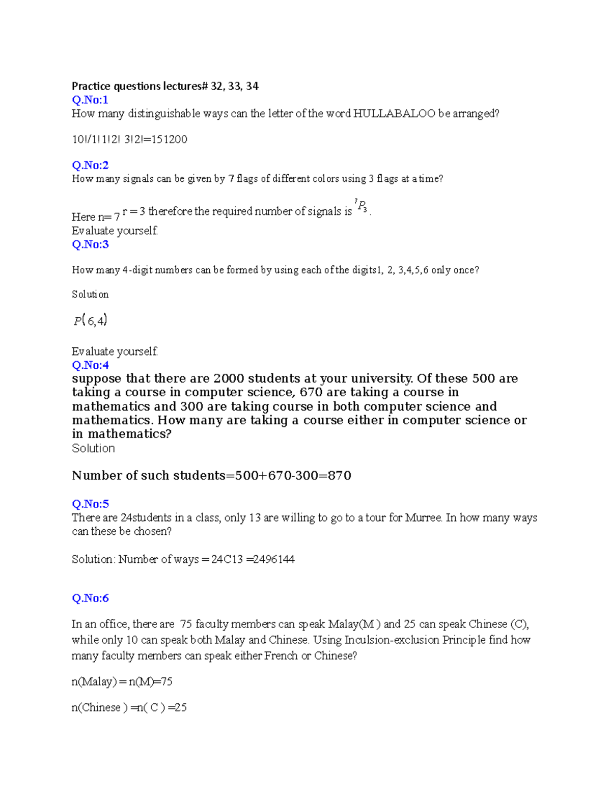 Practice questions and solution lectures 32-34 - Discreate mathematics ...