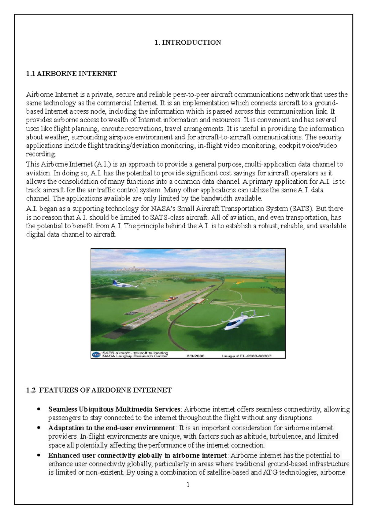 Report 5 - 1. INTRODUCTION 1 AIRBORNE INTERNET Airborne Internet is a ...