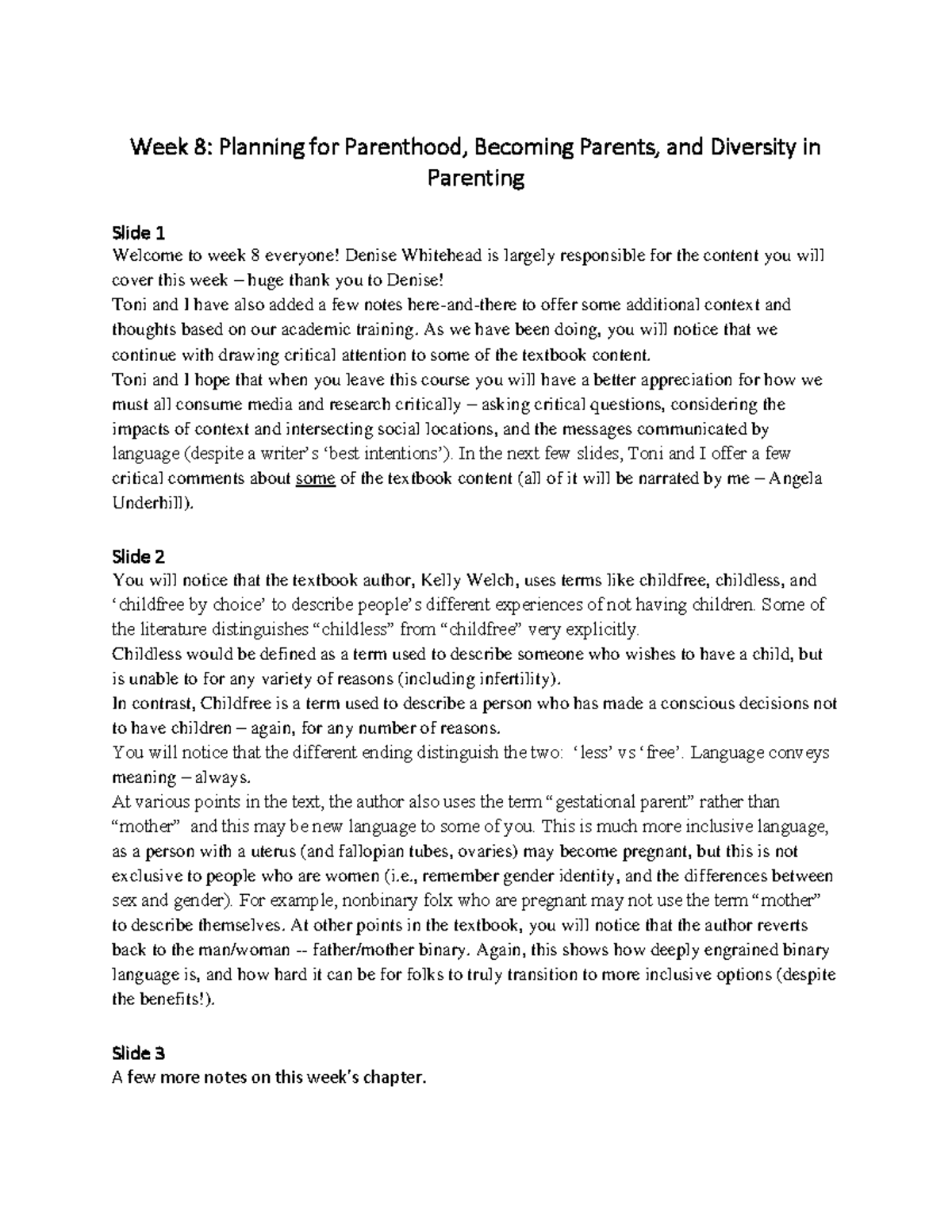 Week 8 Transcript - Week 8 : Planning for Parenthood, Becoming Parents ... Week 8 Transcript - Week 8 : Planning for Parenthood, Becoming Parents ...