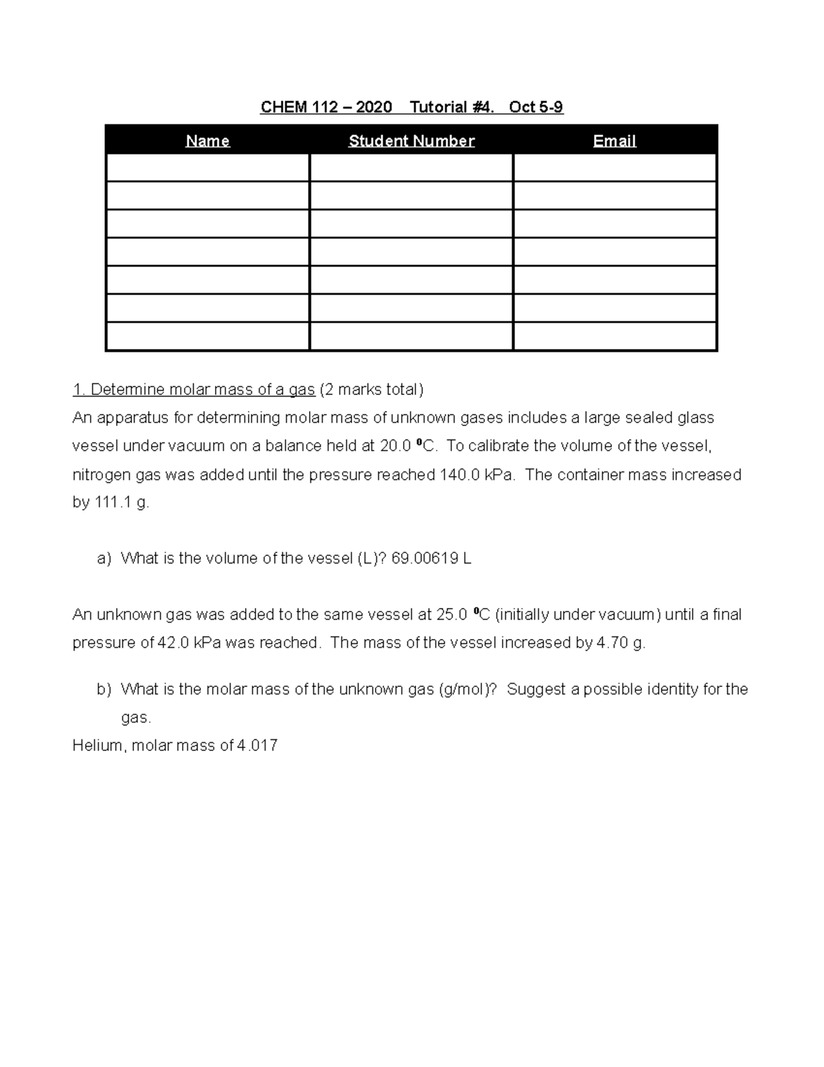 CHEM 112-2020-Tutorial 4 PM - CHEM 112 – 2020 Tutorial #4. Oct 5- Name ...