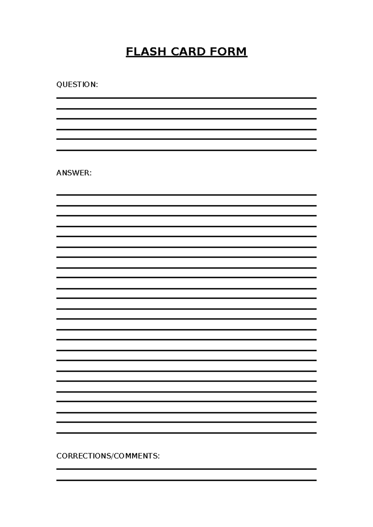 Flash card form - FLASH CARD FORM QUESTION: ANSWER: FLASH CARD FORM ...