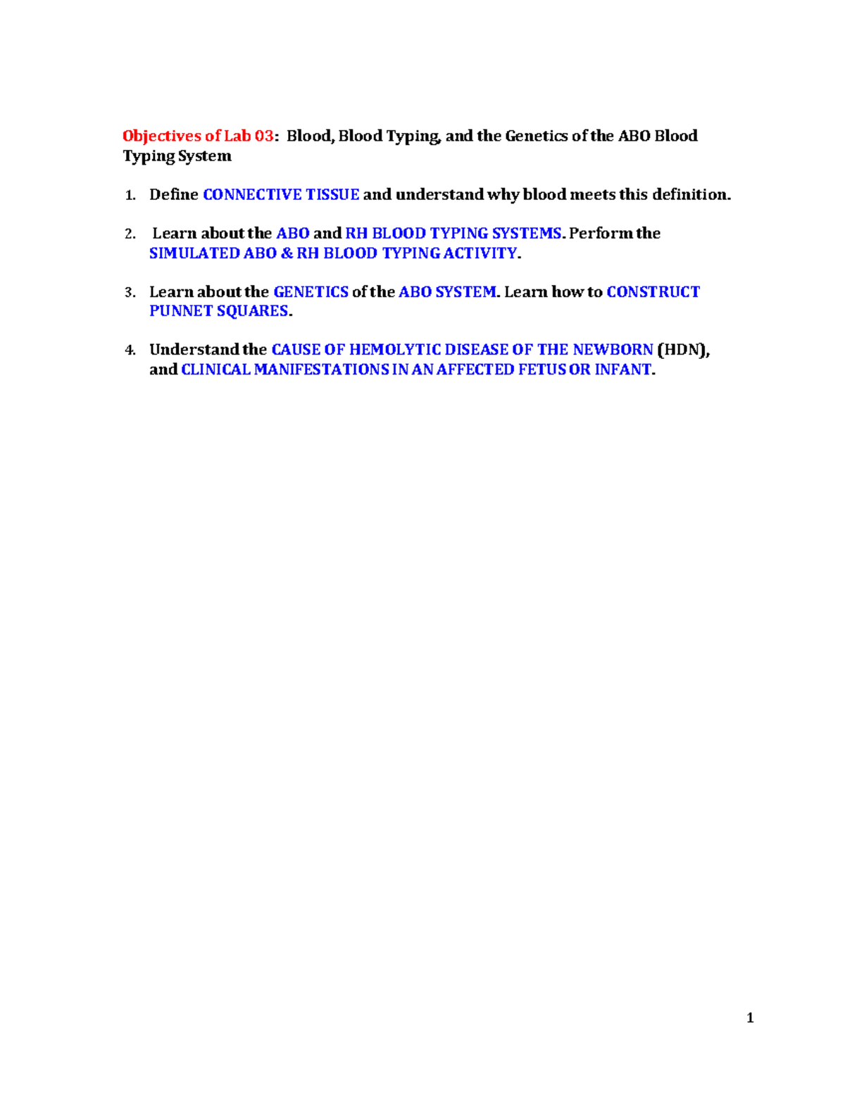 BIO234 Blood Typing In-class handout Spring 24 (Final) - Objectives of ...