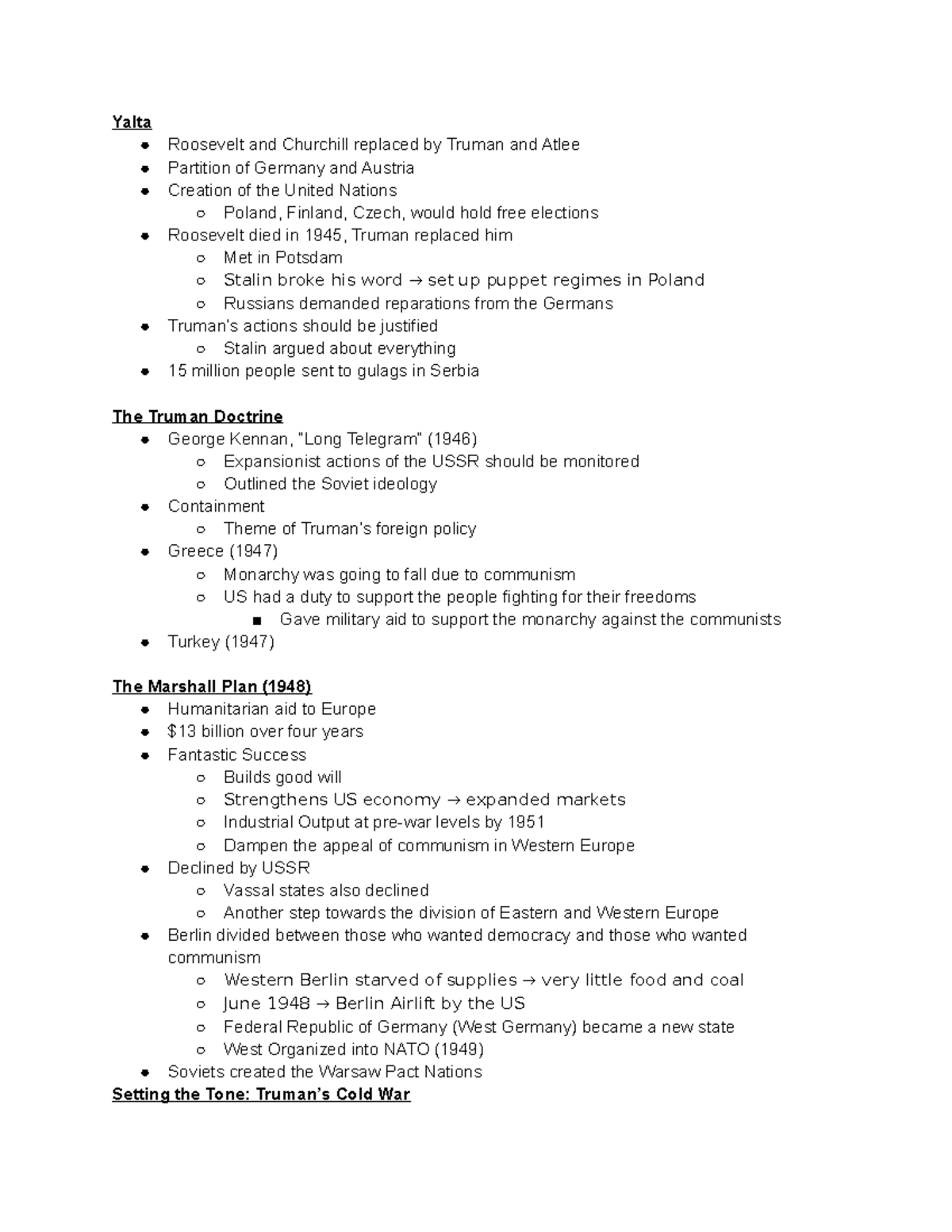 The Cold War - SUMMARY OF THE COLD WAR - Yalta Roosevelt and Churchill ...