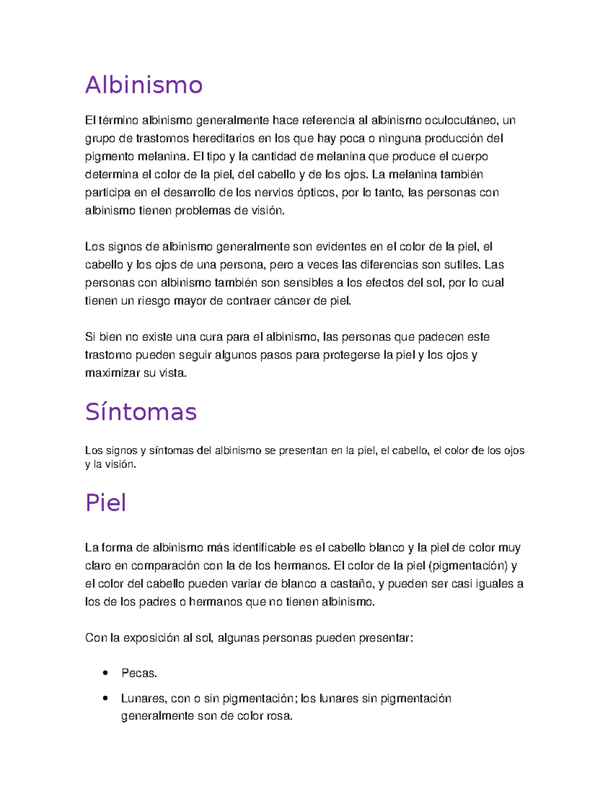 Albinismo - Apuntes 15 - Albinismo El término albinismo generalmente ...