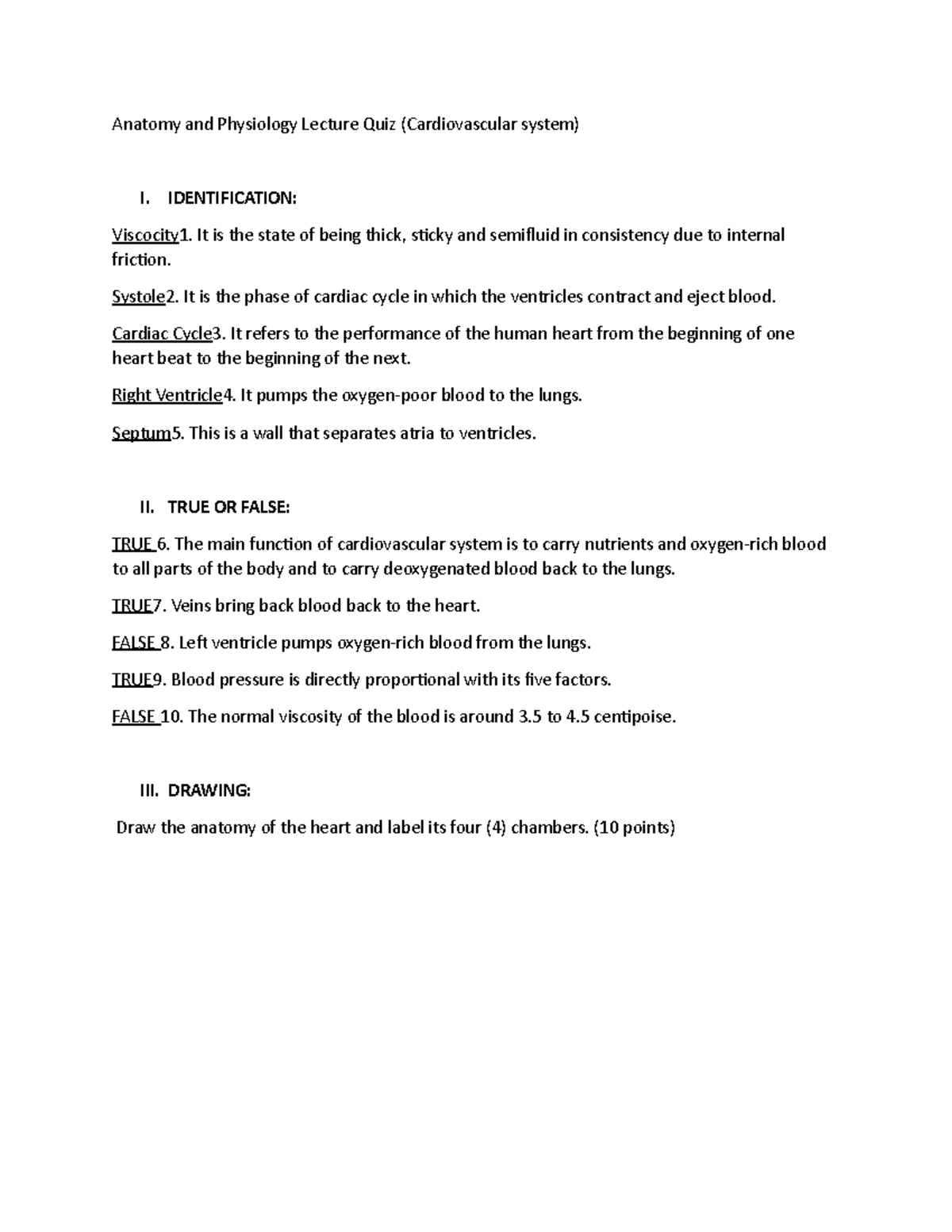 Cardiovascular Anaphy - Anatomy and Physiology Lecture Quiz ...